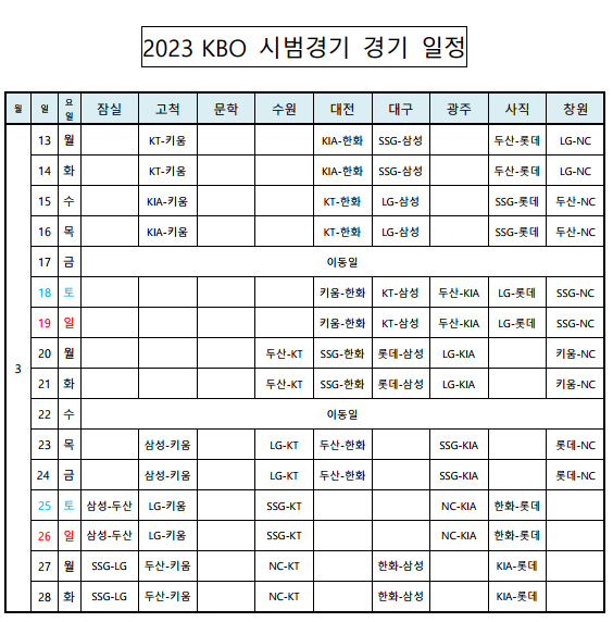 2023 KBO 시범경기... 13일 개막 - 스포츠 미디어 시리 [SPORT MEDIA SIRI]